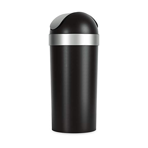 Umbra Venti Kitchen Trash Can with Swing Top Lid, Large 16-Gallon (62 L) Capacity, Black/Nickel