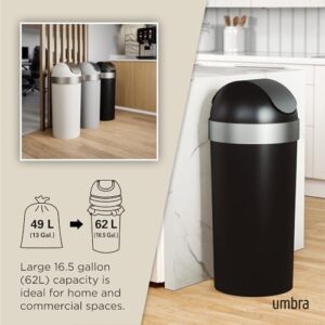 Umbra Venti Kitchen Trash Can with Swing Top Lid, Large 16-Gallon (62 L) Capacity, Black/Nickel