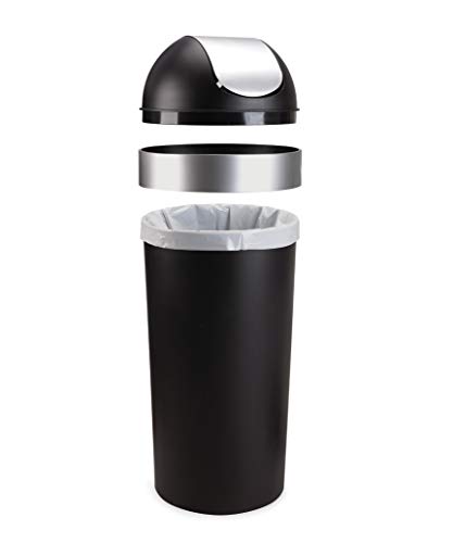 Umbra Venti Kitchen Trash Can with Swing Top Lid, Large 16-Gallon (62 L) Capacity, Black/Nickel