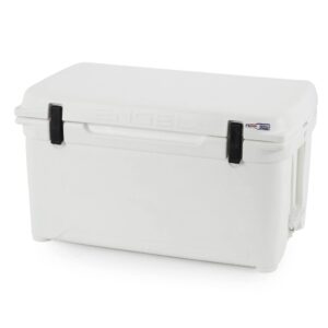 engel coolers eng65 cooler | 70 can high performance durable seamless rotationally molded ice box for camping, hunting, and fishing - white