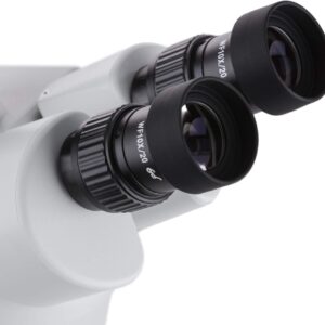 AmScope SM-2TZZ Professional Trinocular Stereo Zoom Microscope, WH10x and WH20x Eyepieces, 3.5X-180X Magnification, 0.7X-4.5X Zoom Objective, Upper and Lower Halogen Lighting, Pillar Stand, 110V-120V, Includes 0.5X and 2.0X Barlow Lenses