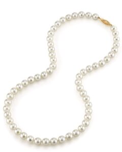 the pearl source 14k gold 7.0-7.5mm aaa quality round genuine white japanese akoya saltwater cultured pearl necklace in 18" princess length for women