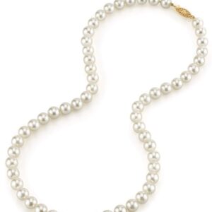 The Pearl Source 14K Gold 7.0-7.5mm AAA Quality Round Genuine White Japanese Akoya Saltwater Cultured Pearl Necklace in 18" Princess Length for Women