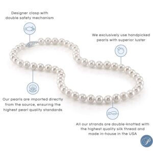 The Pearl Source 14K Gold 7.0-7.5mm AAA Quality Round Genuine White Japanese Akoya Saltwater Cultured Pearl Necklace in 18" Princess Length for Women