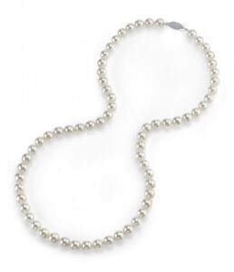 the pearl source 14k gold 5.0-5.5mm round genuine white japanese akoya saltwater cultured pearl necklace in 20" matinee length for women