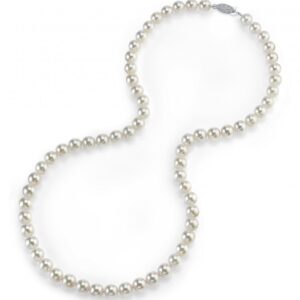 The Pearl Source 14K Gold 5.0-5.5mm Round Genuine White Japanese Akoya Saltwater Cultured Pearl Necklace in 20" Matinee Length for Women