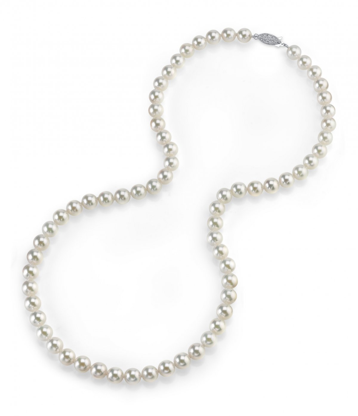 The Pearl Source 14K Gold 5.0-5.5mm Round Genuine White Japanese Akoya Saltwater Cultured Pearl Necklace in 20" Matinee Length for Women