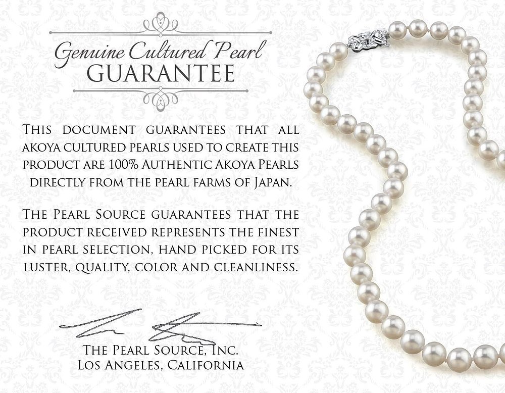 The Pearl Source 14K Gold 5.0-5.5mm Round Genuine White Japanese Akoya Saltwater Cultured Pearl Necklace in 20" Matinee Length for Women