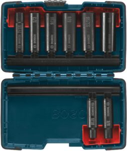 bosch 27285 3/8 in. shank 8-piece assorted set with brute tough case impact tough deep well sockets for applications in high torque driving and fastening