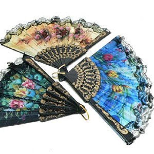 SPANISH FLORAL FOLDING HAND FAN Size 9 (1 Dozen) 12 Pieces