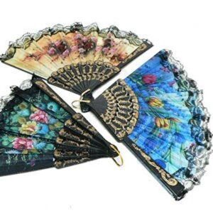 spanish floral folding hand fan size 9 (1 dozen) 12 pieces