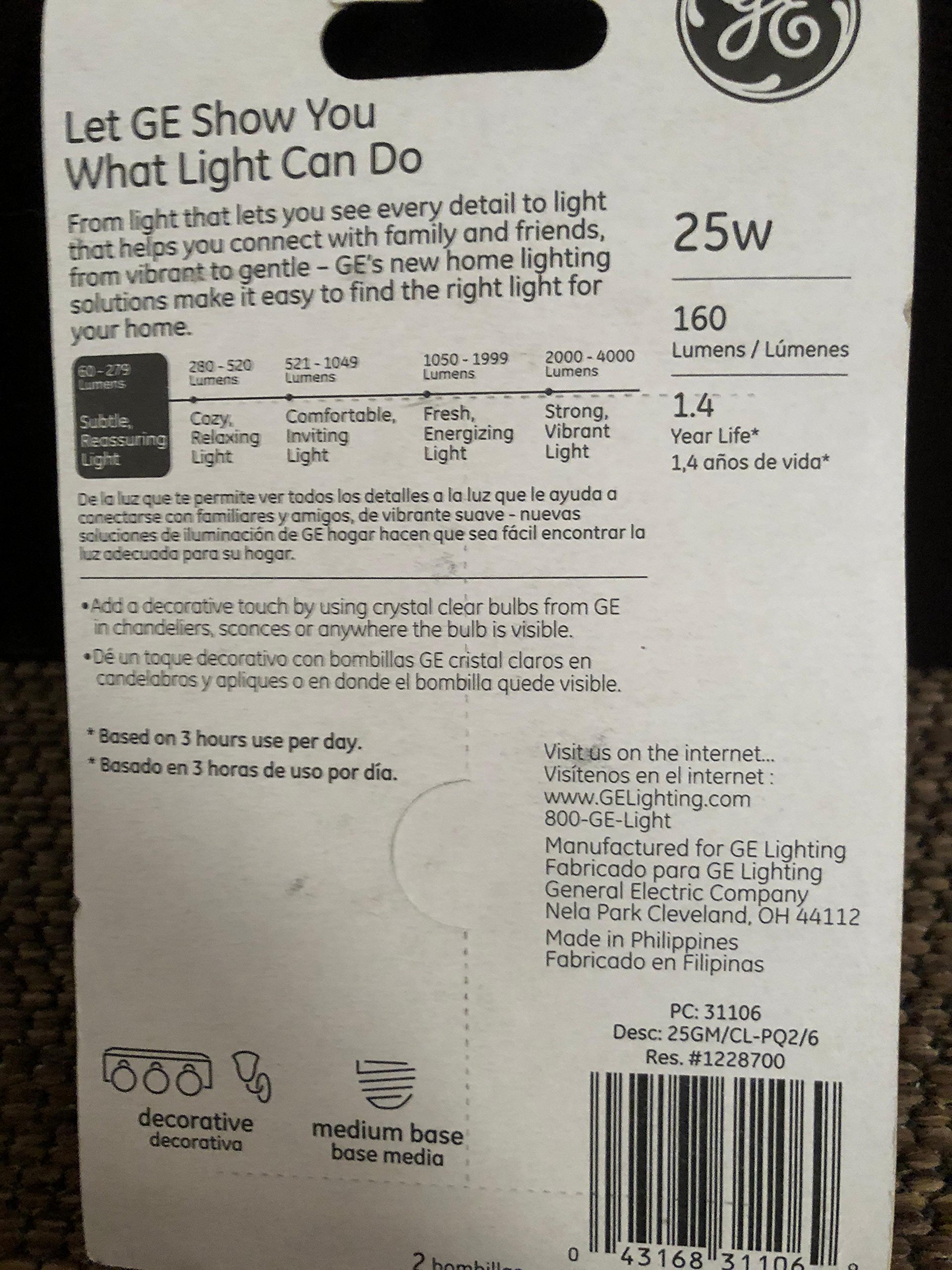 BULB GE G16.5 25W CLR2PK