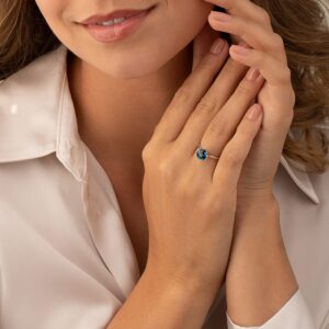 PEORA London Blue Topaz Elegant Solitaire Ring for Women 925 Sterling Silver, Natural Gemstone, 2.25 Carats Round Shape 8mm, Size 9