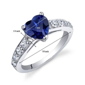 PEORA Created Blue Sapphire Heart Promise Ring for Women 925 Sterling Silver, 1.75 Carats Heart Shape 7mm, Comfort Fit, Size 9