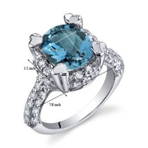 PEORA Royal Splendor 3.00 Carats London Blue Topaz Ring in Sterling Silver Size 5