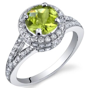 peora peridot ring for women 925 sterling silver, vintage halo design, natural gemstone, 1.25 round shape 7mm, size 8