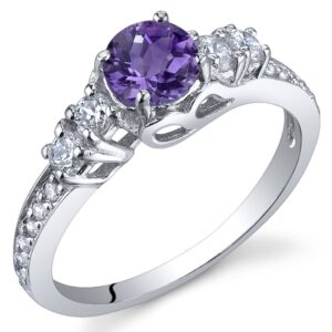 peora amethyst solstice ring for women 925 sterling silver, natural gemstone birthstone, 0.50 carat round shape, comfort fit, size 6