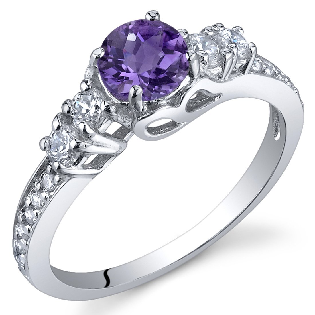 PEORA Amethyst Solstice Ring for Women 925 Sterling Silver, Natural Gemstone Birthstone, 0.50 Carat Round Shape, Comfort Fit, Size 6