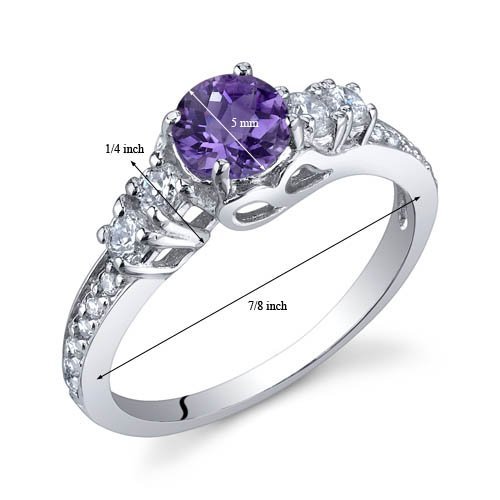 PEORA Amethyst Solstice Ring for Women 925 Sterling Silver, Natural Gemstone Birthstone, 0.50 Carat Round Shape, Comfort Fit, Size 6