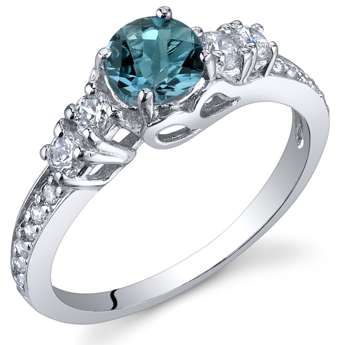 PEORA London Blue Topaz Ring 925 Sterling Silver, 0.50 Carat Round Shape, December Birthstone Enchanting Solstice Solitaire, Size 8