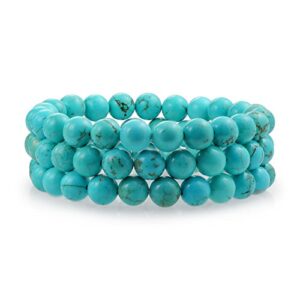 bling jewelry simple plain set of 3 stabilized turquoise 8mm ball bead stones stackable strands stretch bracelet for women for teen