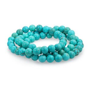 Bling Jewelry Simple Plain Set Of 3 Stabilized Turquoise 8MM Ball Bead Stones Stackable Strands Stretch Bracelet For Women For Teen