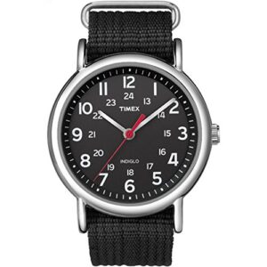 timex unisex t2n647 weekender 38mm black nylon slip-thru strap watch