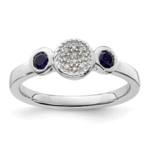 925 sterling silver bezel polished prong set stackable expressions db round created sapphire and dia. ring size 8 jewelry for women