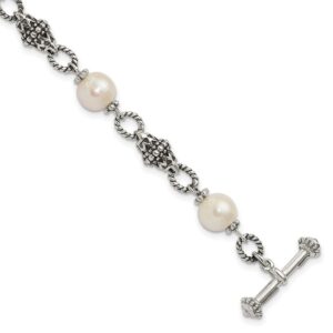 925 sterling silver polished toggle closure 8 8.5mm freshwater cultured pearl 8inch bracelet jewelry for women