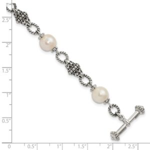 925 Sterling Silver Polished Toggle Closure 8 8.5mm Freshwater Cultured Pearl 8inch Bracelet Jewelry for Women