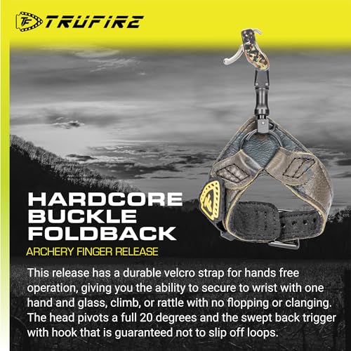 Tru-Fire Hardcore Buckle Foldback Adjustable Archery Compound Bow Release - Camo Wrist Strap with Foldback Design