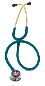 3m littmann classic ii pediatric stethoscope, 2153, stainless steel rainbow-finish chestpiece, 28" caribbean blue tube, brass stem, and headset