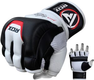 rdx cow hide leather mma grappling gloves ufc cage fighting sparring glove training t3, x-large, white