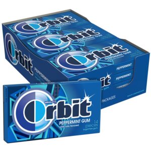 orbit peppermint sugar free chewing gum, 12 packs of 14-pieces (168 total pieces)