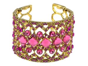 alilang womens rhinestone bracelet exotic golden tone fuchsia pink crystal cuff bangle