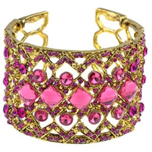 Alilang Womens Rhinestone Bracelet Exotic Golden Tone Fuchsia Pink Crystal Cuff Bangle