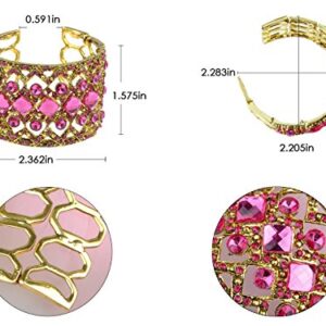 Alilang Womens Rhinestone Bracelet Exotic Golden Tone Fuchsia Pink Crystal Cuff Bangle