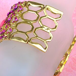 Alilang Womens Rhinestone Bracelet Exotic Golden Tone Fuchsia Pink Crystal Cuff Bangle