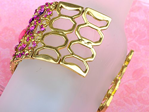 Alilang Womens Rhinestone Bracelet Exotic Golden Tone Fuchsia Pink Crystal Cuff Bangle