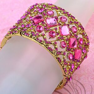 Alilang Womens Rhinestone Bracelet Exotic Golden Tone Fuchsia Pink Crystal Cuff Bangle