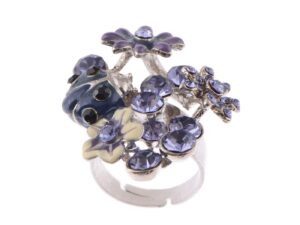 alilang womens adjustable silvery tone purple rhinestones spring floral flowers ladybug ring