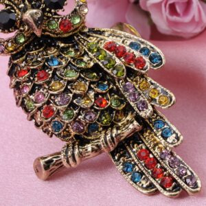 Alilang Womens Stretchy Antique Golden Tone Multicolored Rhinestones Rainbow Owl Bird Ring