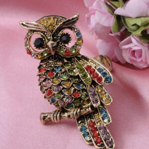 Alilang Womens Stretchy Antique Golden Tone Multicolored Rhinestones Rainbow Owl Bird Ring