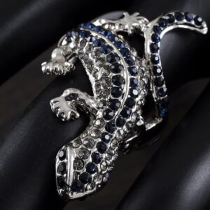 Alilang Adjustable Silvery Tone Dark Blue Rhinestones Lizard Reptile Ring