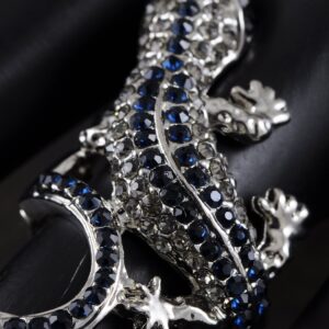 Alilang Adjustable Silvery Tone Dark Blue Rhinestones Lizard Reptile Ring