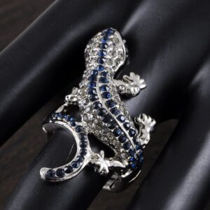 Alilang Adjustable Silvery Tone Dark Blue Rhinestones Lizard Reptile Ring