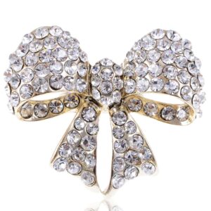 Alilang Golden Tone Shine Clear Crystal Rhinestones Bow Knot Statement Adjustable Ring