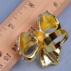 Alilang Golden Tone Shine Clear Crystal Rhinestones Bow Knot Statement Adjustable Ring