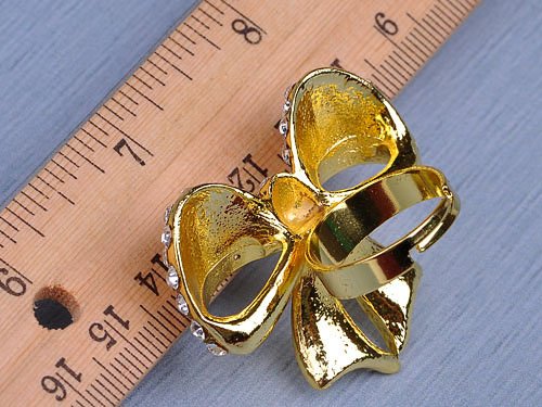 Alilang Golden Tone Shine Clear Crystal Rhinestones Bow Knot Statement Adjustable Ring