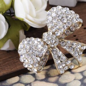 Alilang Golden Tone Shine Clear Crystal Rhinestones Bow Knot Statement Adjustable Ring